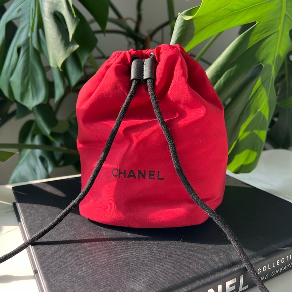 CHANEL | Bags | Chanel Red Drawstring Bag Makeup Beauty Pouch New ...